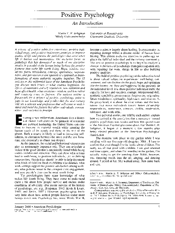 (PDF) Positive psychology: an introduction