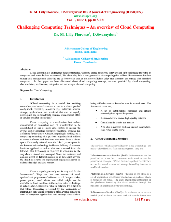 Pdf Challenging Computing Techniques An Overview Of Cloud Computing