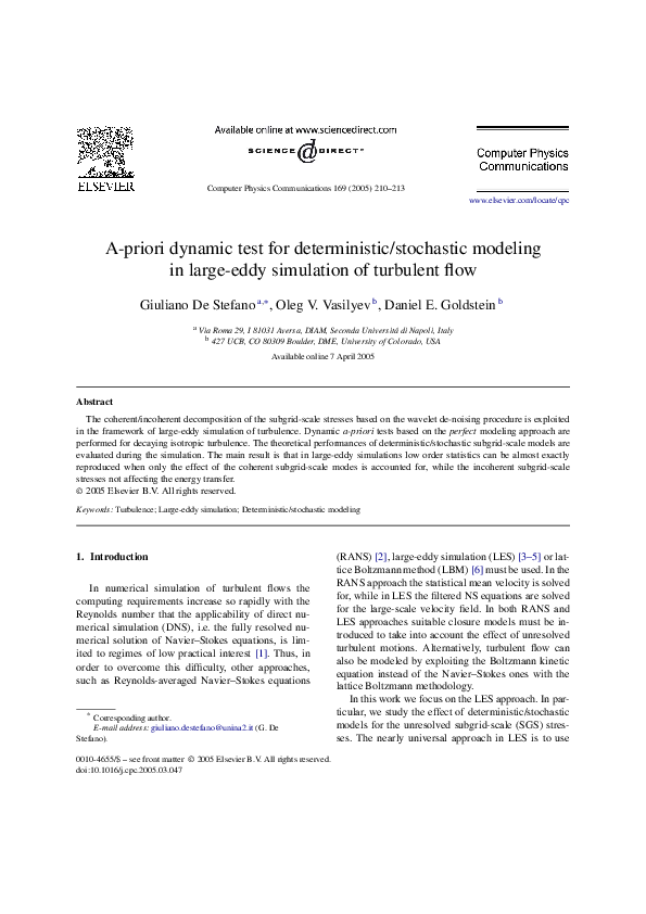 Pdf A Priori Dynamic Test For Deterministicstochastic Modeling In