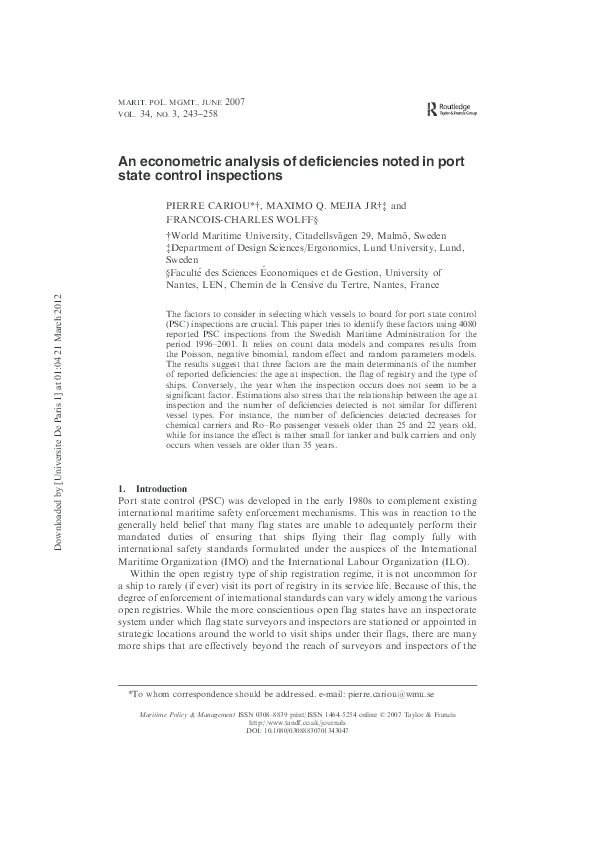(PDF) An econometric analysis of deficiencies noted in port state ...
