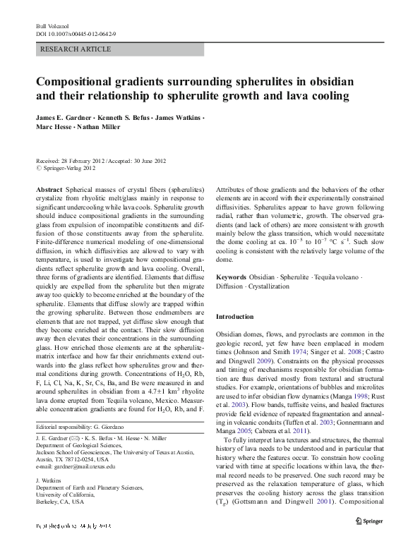 (PDF) Compositional gradients surrounding spherulites in obsidian and ...