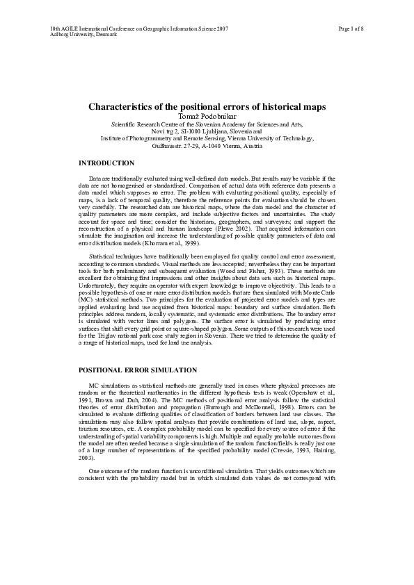 (PDF) Characteristics of the positional errors of historical maps