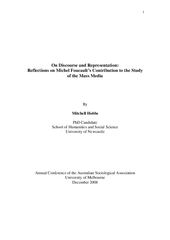 (PDF) On Discourse and Representation: Reflections on Michel Foucault's Contribution to the ...