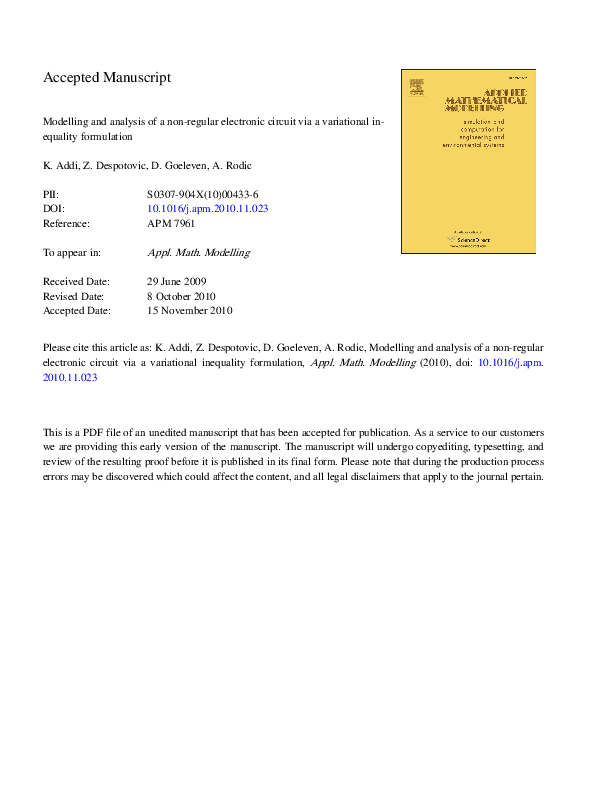 Pdf Modelling And Analysis Of A Non Regular Electronic Circuit Via A