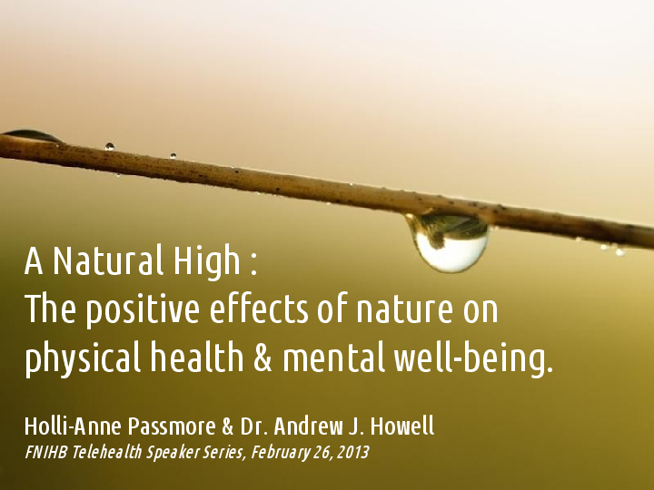 (PDF) A natural high: The positive effects of nature on physical health ...