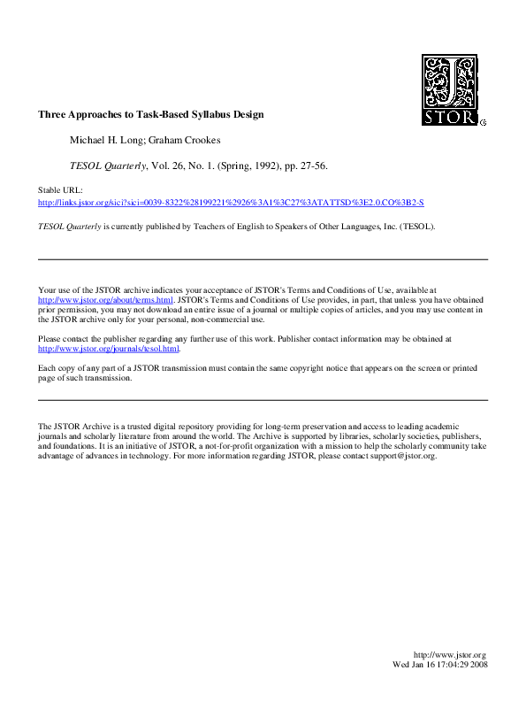 (PDF) Three approaches to task‐based syllabus design