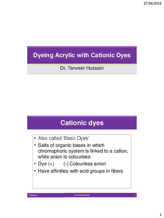 (PDF) Dyeing Acrylic with Cationic Dyes