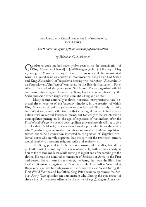 (PDF) The Legacy of King Alexander I of Yugoslavia, the Unifier