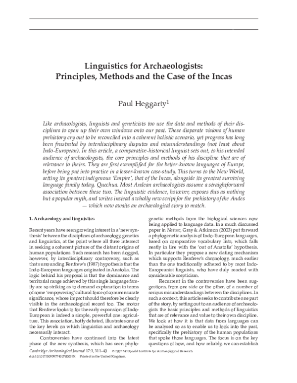 (PDF) Linguistics for archaeologists (1): principles, methods and the ...
