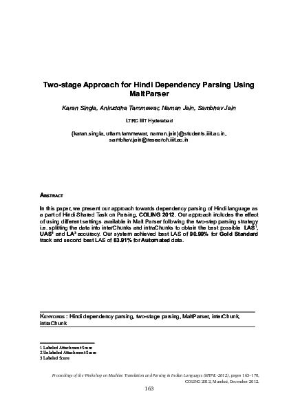 Pdf Hindi Dependency Parsing Via Maltparser