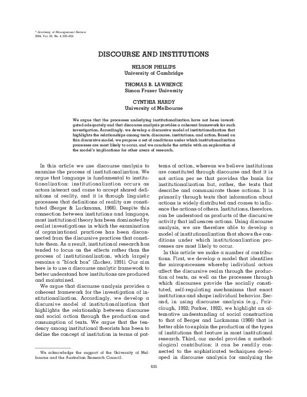 (PDF) Discourse and Institutions