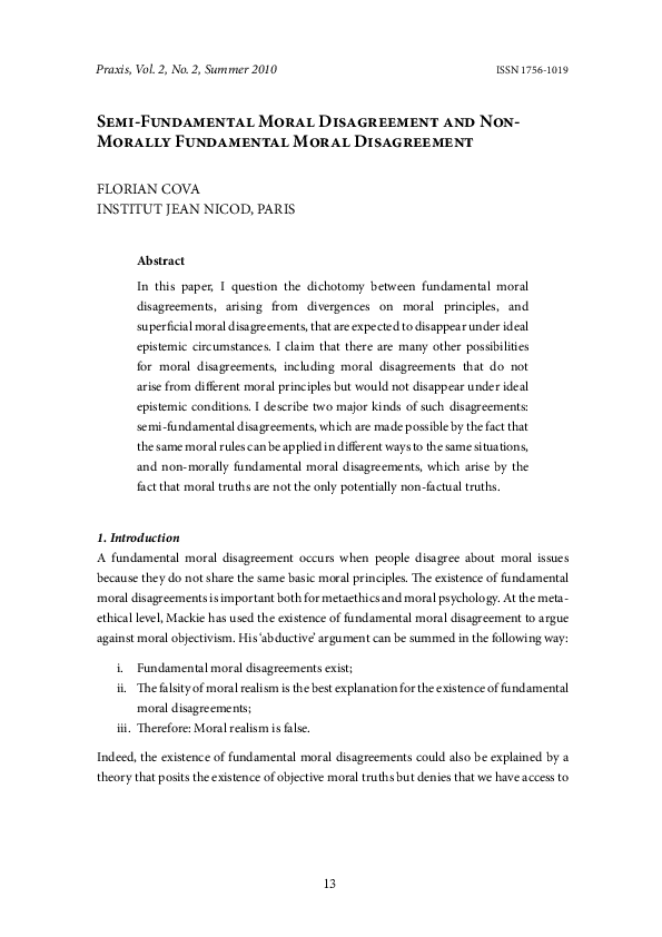 (PDF) Semi-Fundamental Moral Disagreement and Non-Morally Fundamental ...
