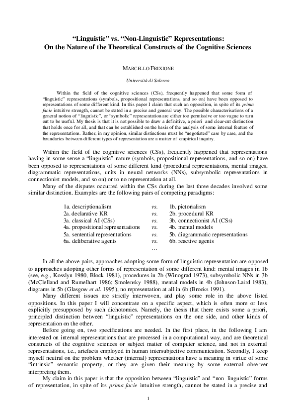 (PDF) “Linguistic” vs.“Non-Linguistic” Representations: On the Nature of the Theoretical ...