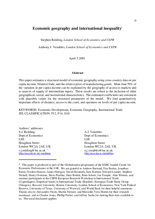(PDF) Economic geography and international inequality