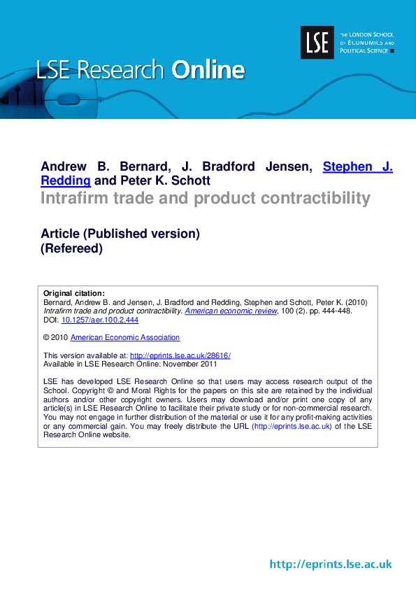 (PDF) Intra-firm trade and product contractibility (long version)