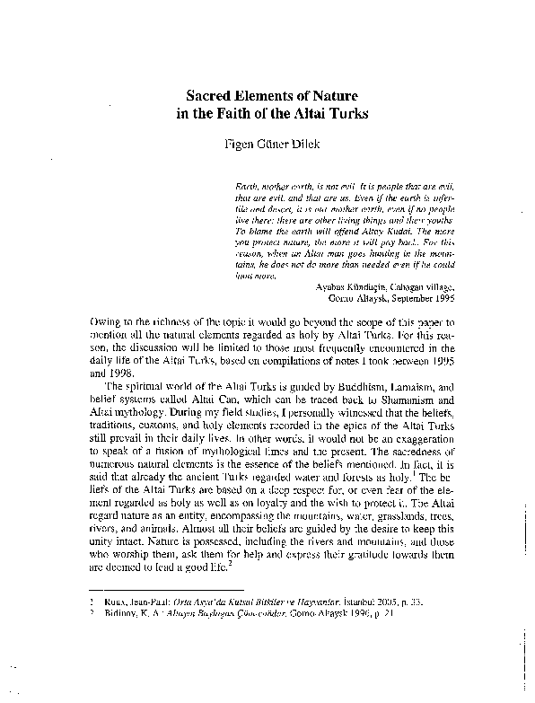 (PDF) The Sacred Nature Elements in The Faith Of Altai Turks
