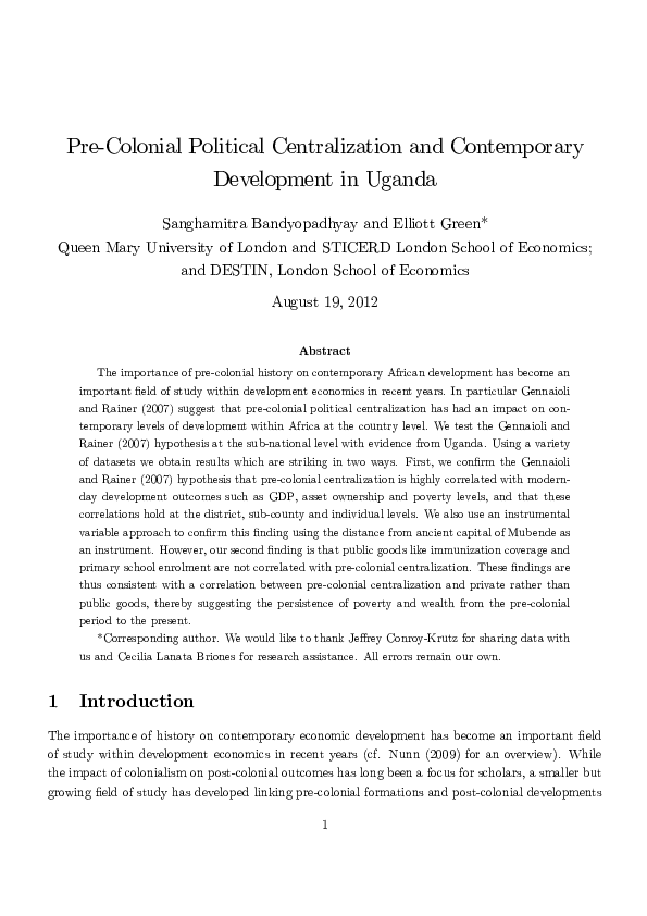 (PDF) Pre-Colonial Political Centralization and Contemporary ...