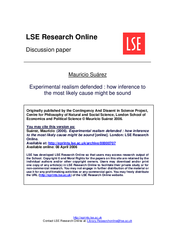 (PDF) Experimental realism defended: how inference to the most likely ...