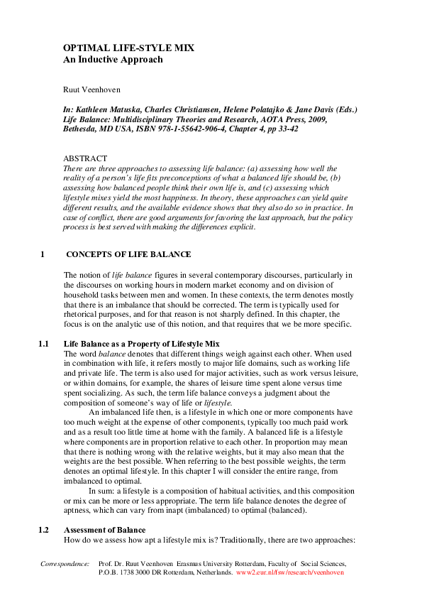 (PDF) Optimal life-style mix: an inductive approach