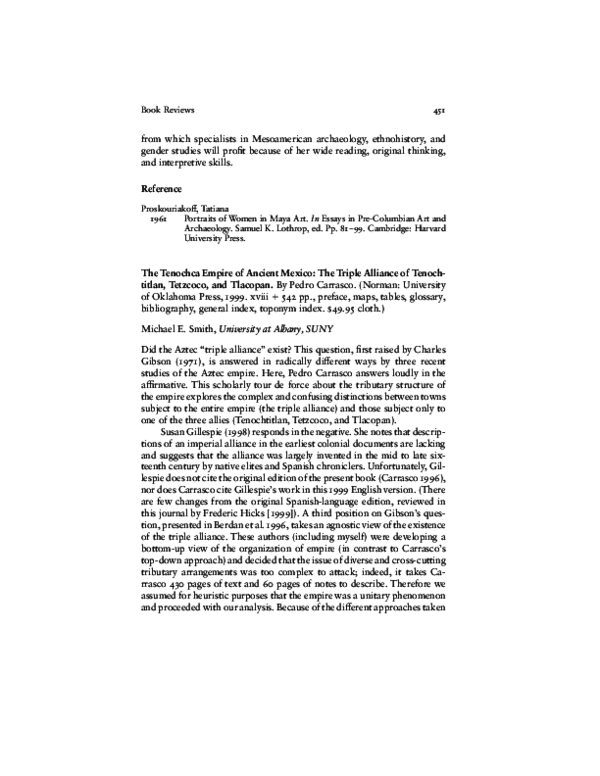 (PDF) Review of: The Tenochca Empire of Central Mexico, by Pedro Carrasco