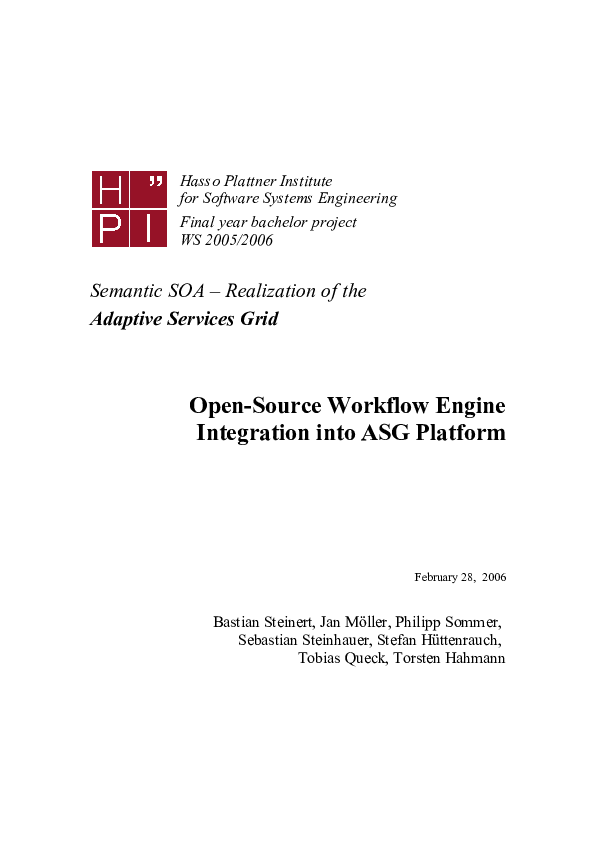 (PDF) Open-Source Workflow Engine Integration into ASG Platform