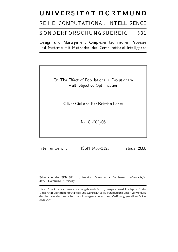 Pdf On The Effect Of Populations In Evolutionary Multi Objective Optimization