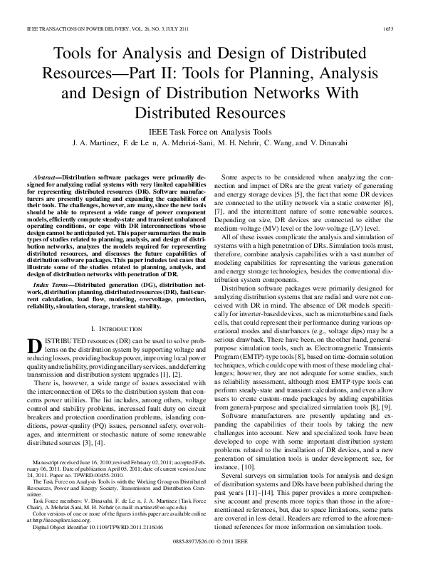 (PDF) Tools for Analysis and Design of Distributed Resources—Part II: Tools for Planning ...