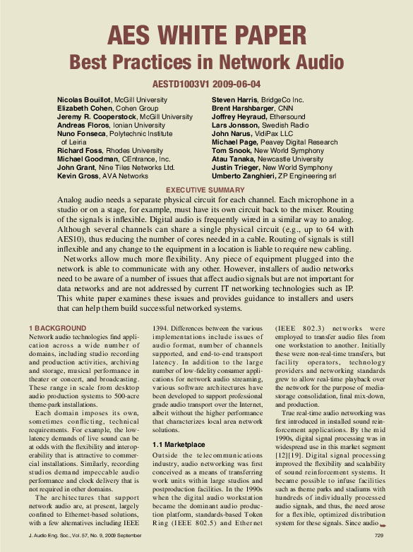 (PDF) AES White Paper: Best Practices in Network Audio
