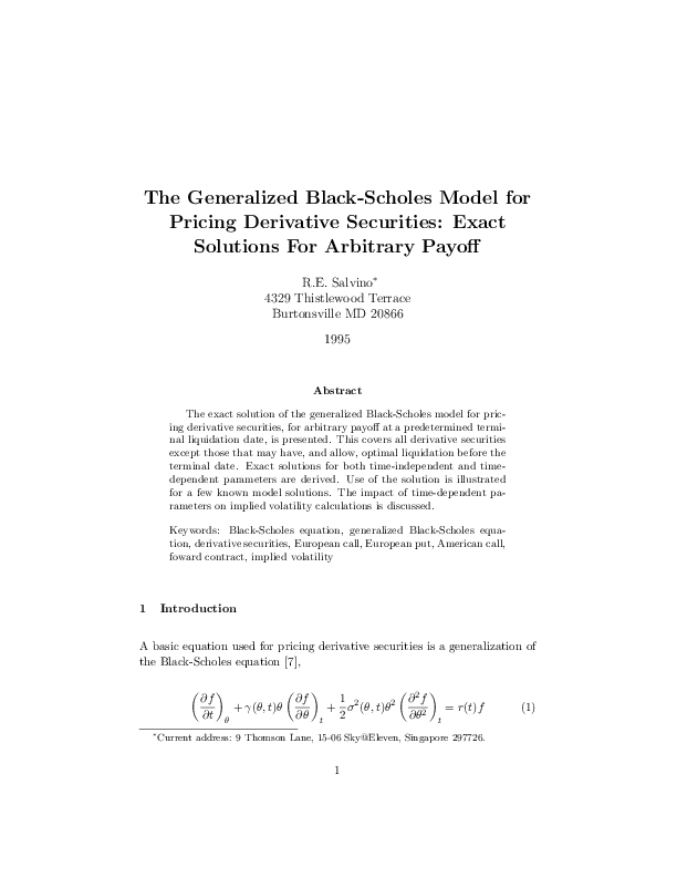(PDF) The Generalized Black-Scholes Model for Pricing Derivative ...
