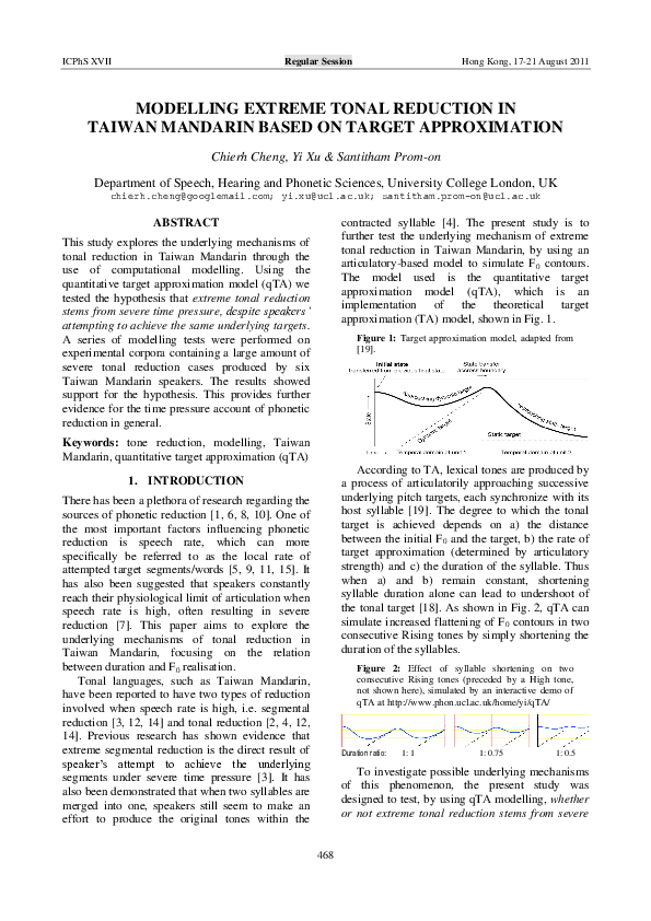 (PDF) Modelling extreme tonal reduction in Taiwan Mandarin based on target approximation