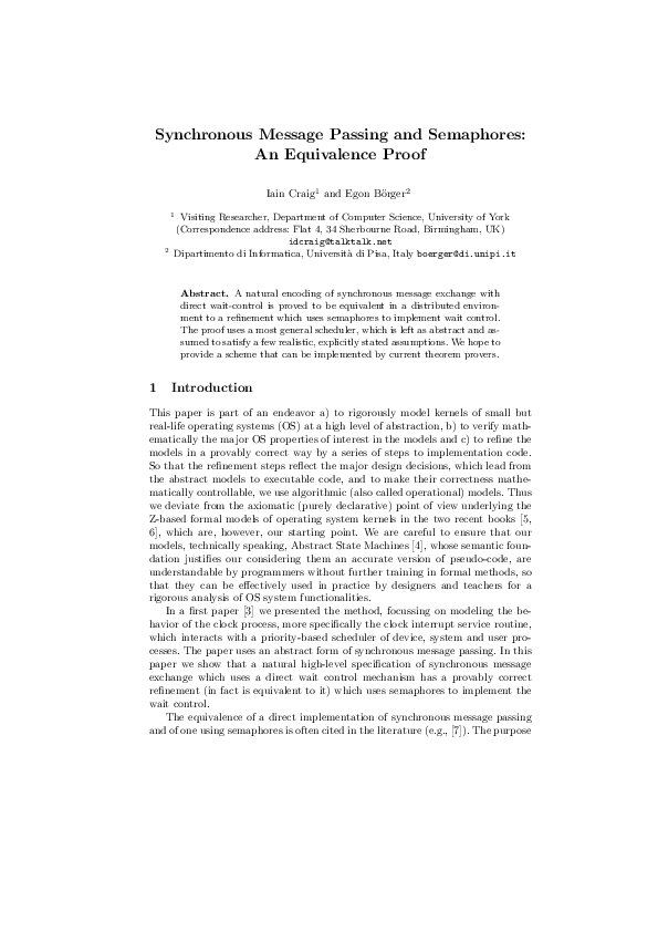 (PDF) Synchronous message passing and semaphores: an equivalence proof
