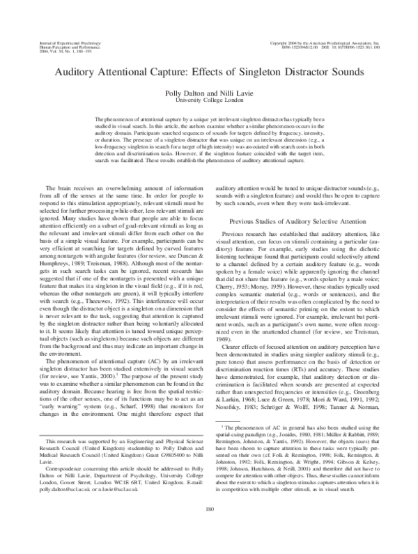(PDF) Auditory attentional capture: effects of singleton distractor sounds.
