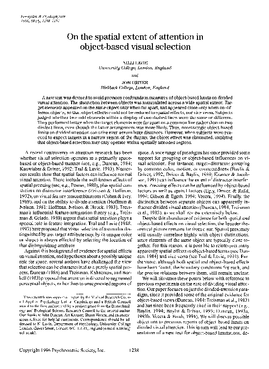 Pdf On The Spatial Extent Of Attention In Object Based Visual Selection