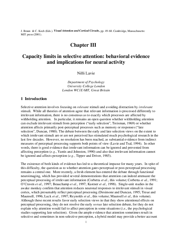 (PDF) Capacity limits in selective attention: Behavioral evidence and implications for neural ...