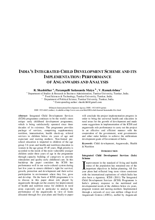 (PDF) INDIA’S INTEGRATED CHILD DEVELOPMENT SCHEME AND ITS ...