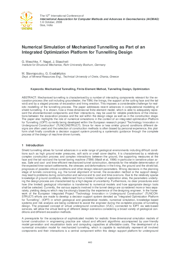 (PDF) Numerical simulation of mechanized tunnelling as part of an integrated optimization ...