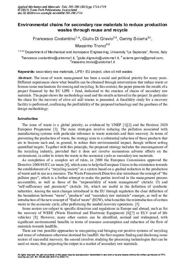 (PDF) Environmental Chains for Secondary Raw Materials to Reduce ...