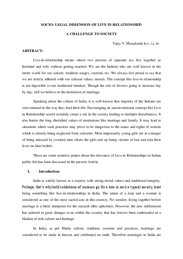 (DOC) SOCIO- LEGAL DIMENSION OF LIVE IN RELATIONSHIP: A CHALLENGE TO ...