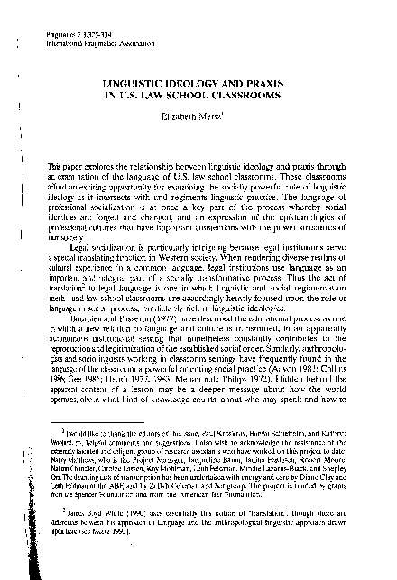 (PDF) Linguistic ideology and praxis in US law school classrooms