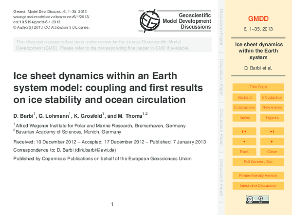 (PDF) Ice sheet dynamics within an Earth system model: coupling and ...