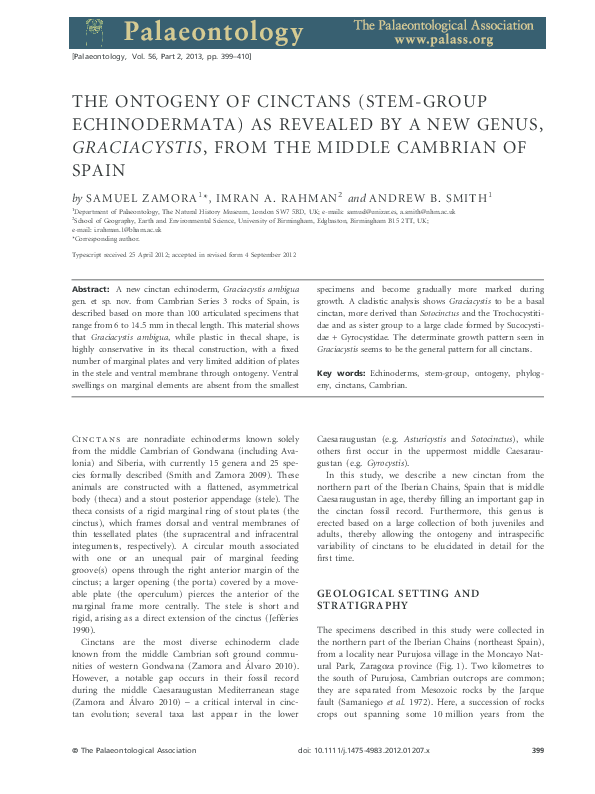 (PDF) The ontogeny of cinctans (stem-group Echinodermata) as revealed ...