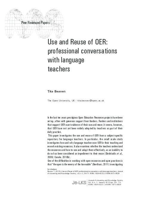 (PDF) Use and Reuse of OER: professional conversations with language ...