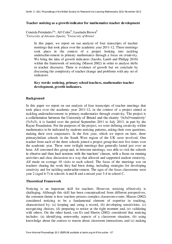 (PDF) Teacher noticing as a growth indicator for mathematics teacher ...