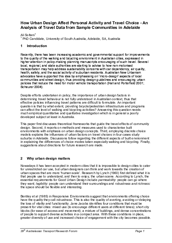 (PDF) How Urban Design Affect Personal Activity and Travel Choice-An ...