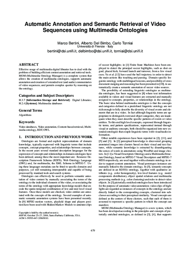 (PDF) Automatic annotation and semantic retrieval of video sequences using multimedia ontologies