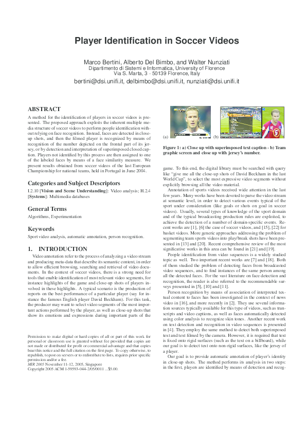 (PDF) Player identification in soccer videos