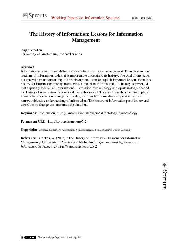 (PDF) The history of information: Lessons for information management