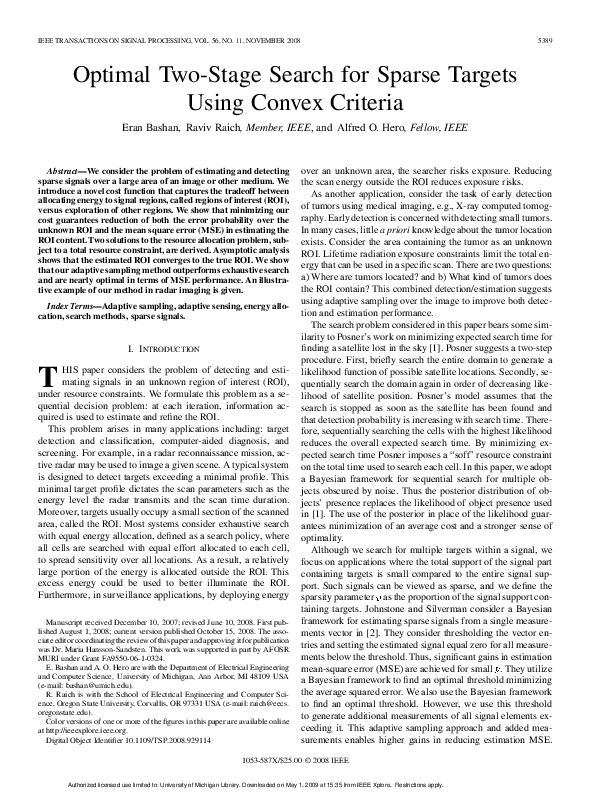 (PDF) Optimal two-stage search for sparse targets using convex criteria