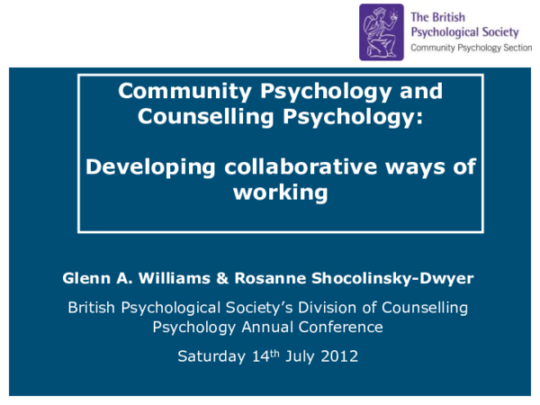 (PDF) Community Psychology and Counselling Psychology: Developing ...