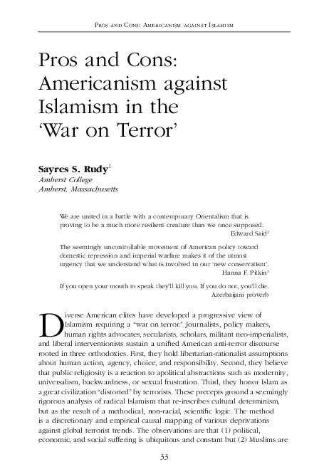 (PDF) Pros and Cons: Americanism against Islamism in the 'War on Terror